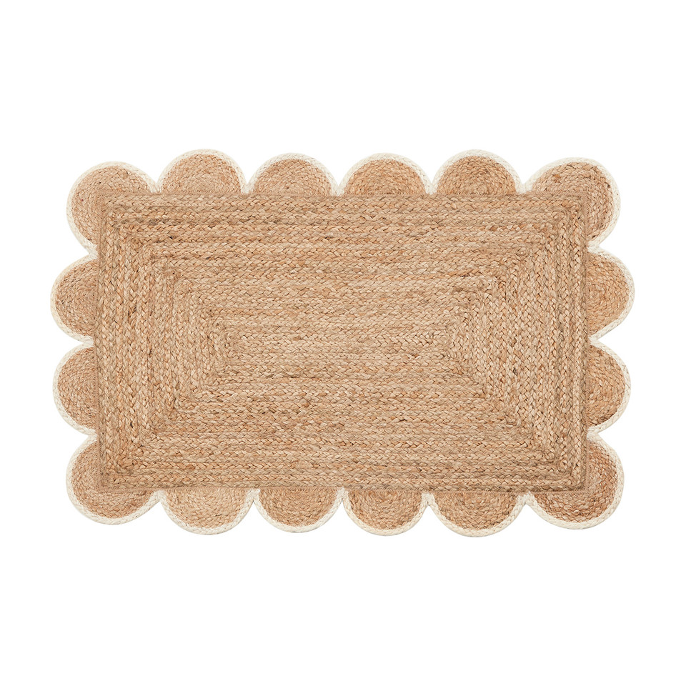 Aria Scalloped Natural/White Jute Indoor Mat - Pillow Talk