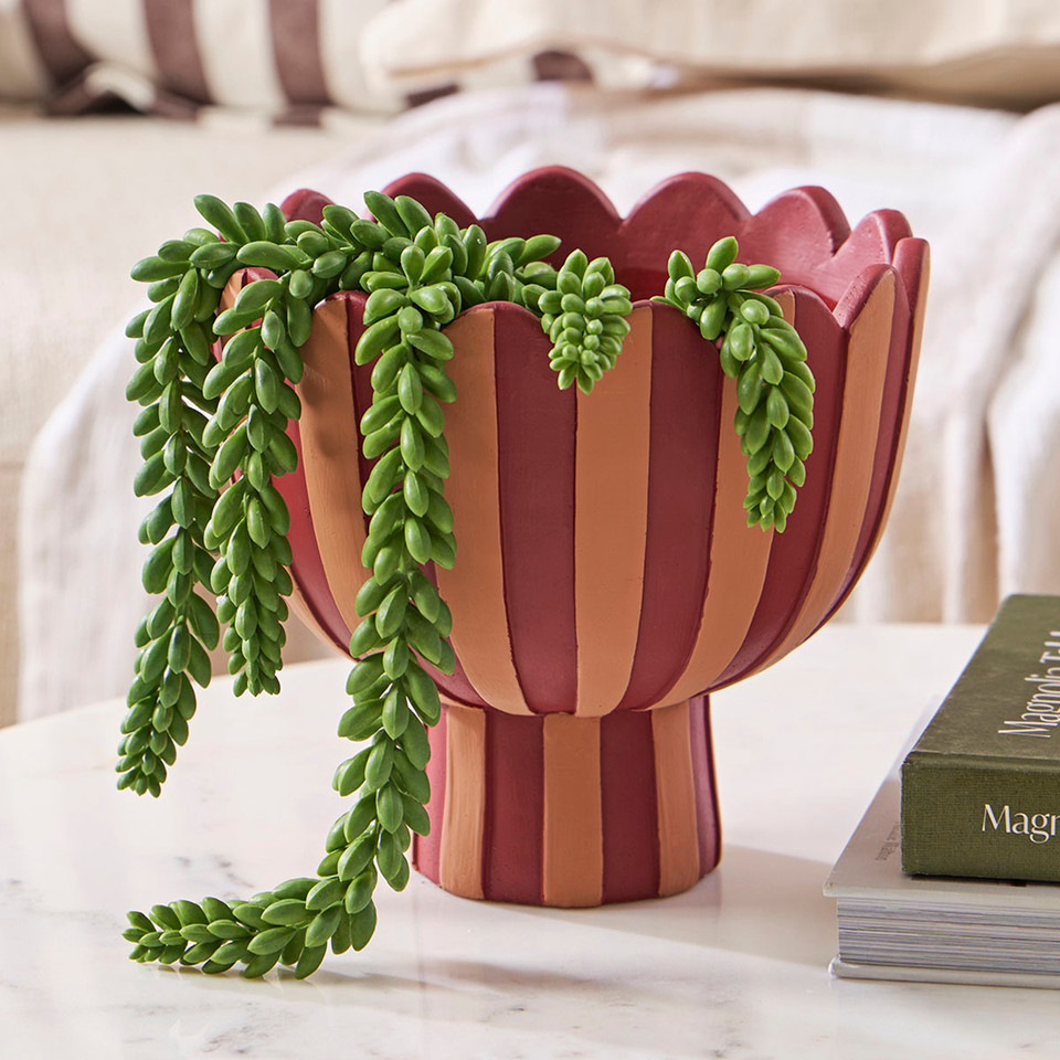 Lucy Stripe Footed Decorative Pot - Pillow Talk