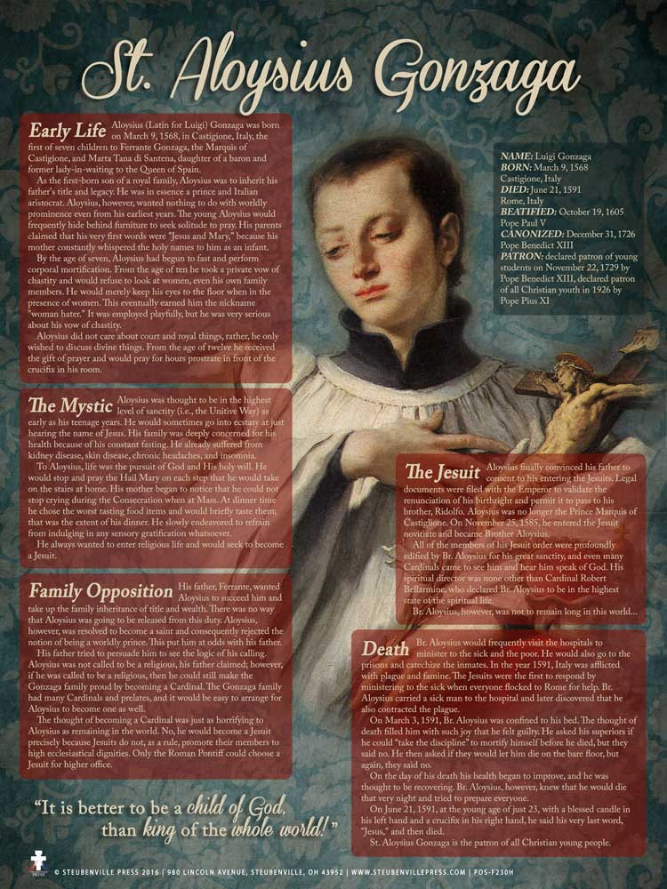 St. Aloysius Gonzaga Explained Poster - Nelson Gifts Wholesale
