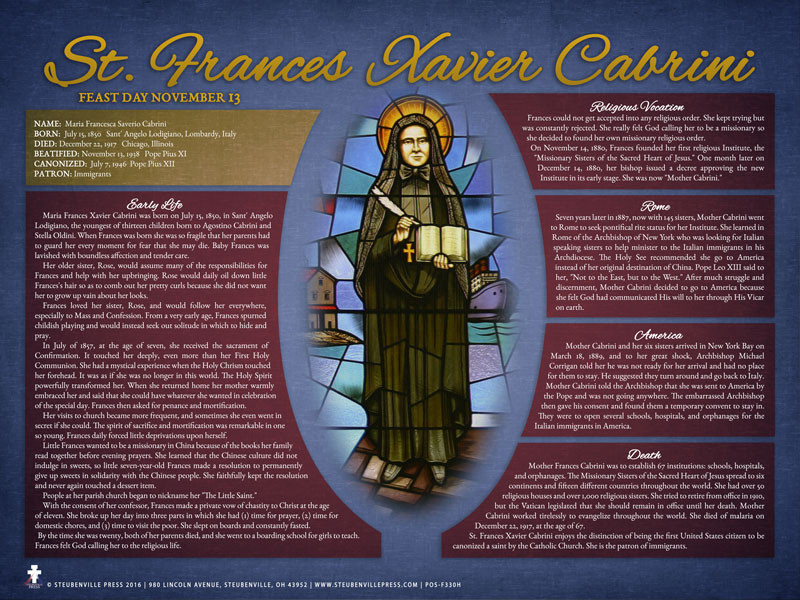 St. Frances Xavier Cabrini Explained Poster - Nelson Gifts Wholesale