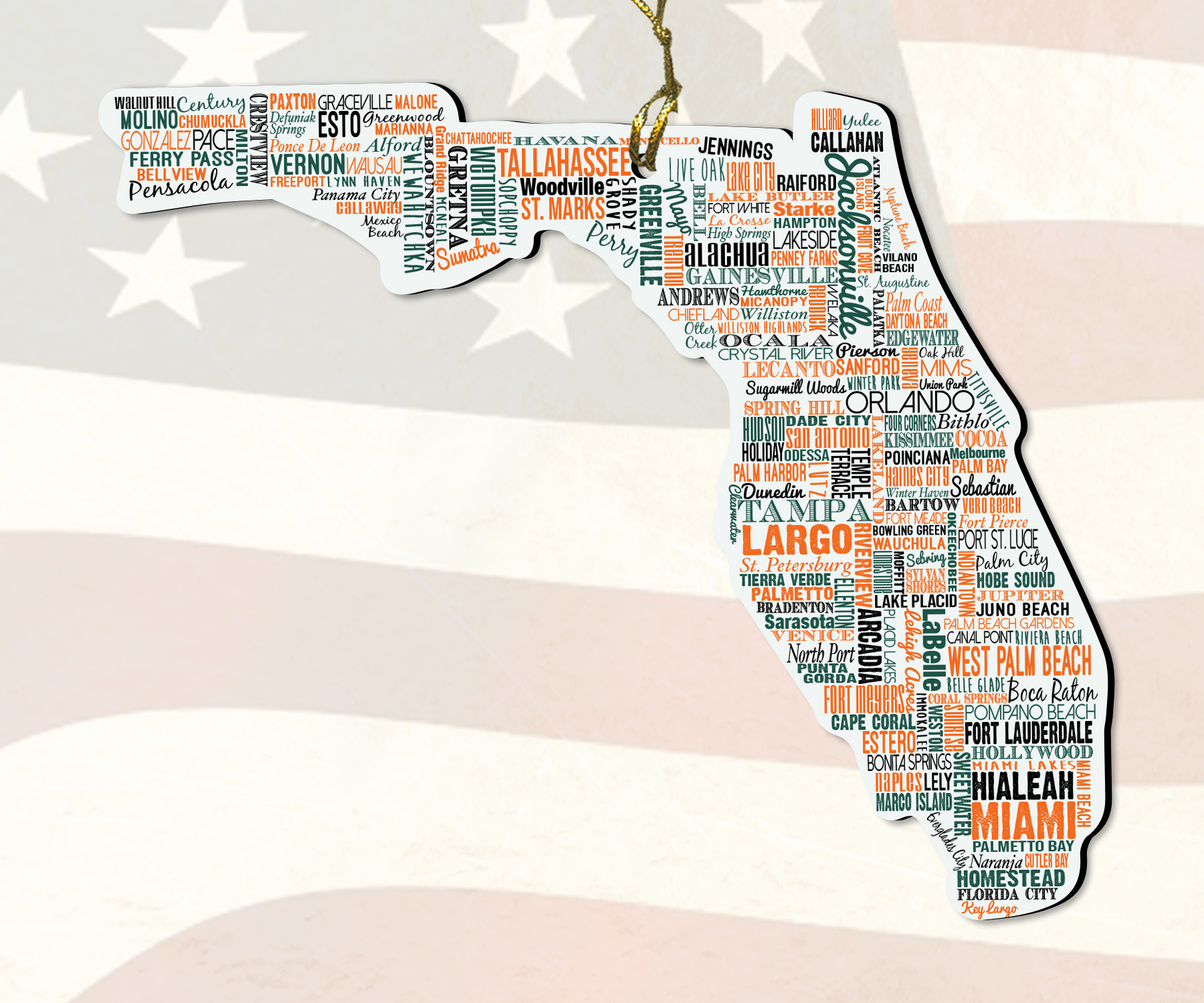 Florida Wooden State Ornament - Nelson Gifts Wholesale