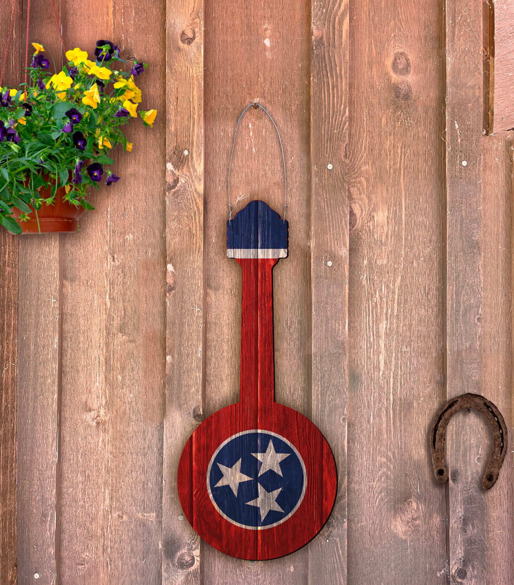 Outdoor Metal Art Red Banjo With Stars - Nelson Gifts Wholesale