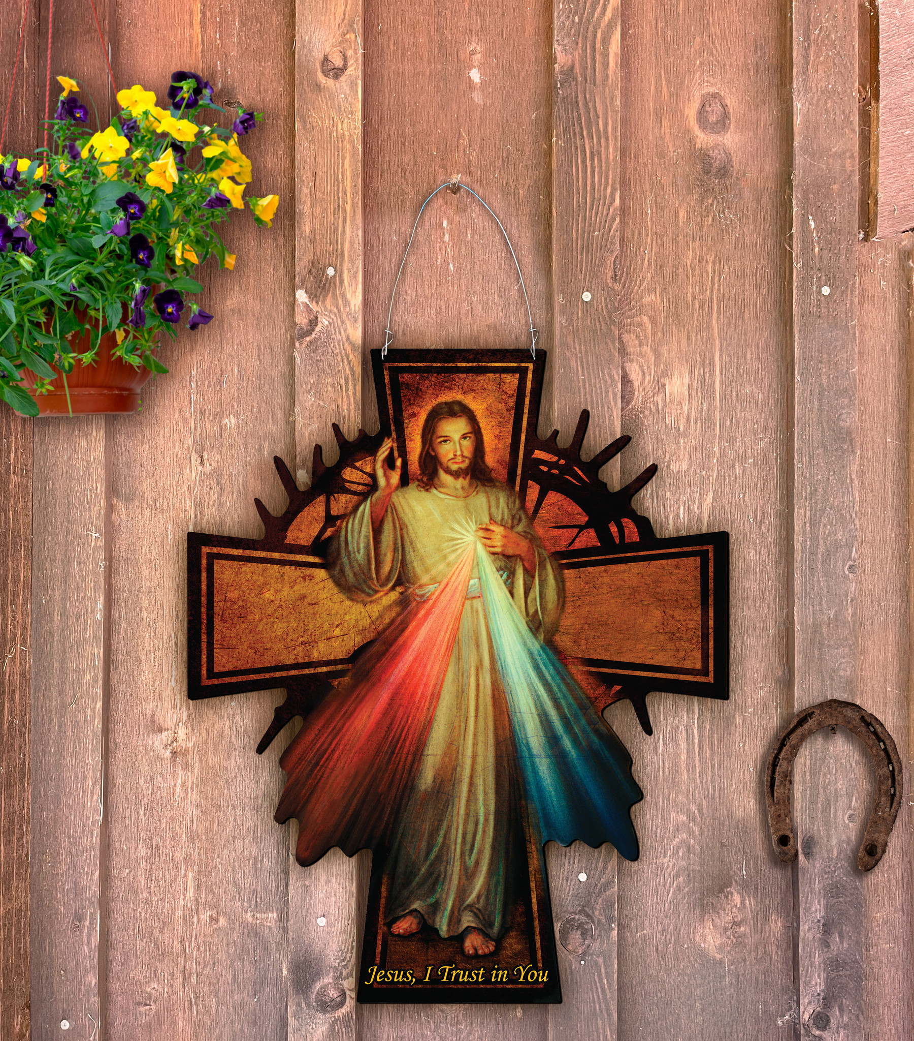 Outdoor Metal Art Divine Mercy Cross - Nelson Gifts Wholesale