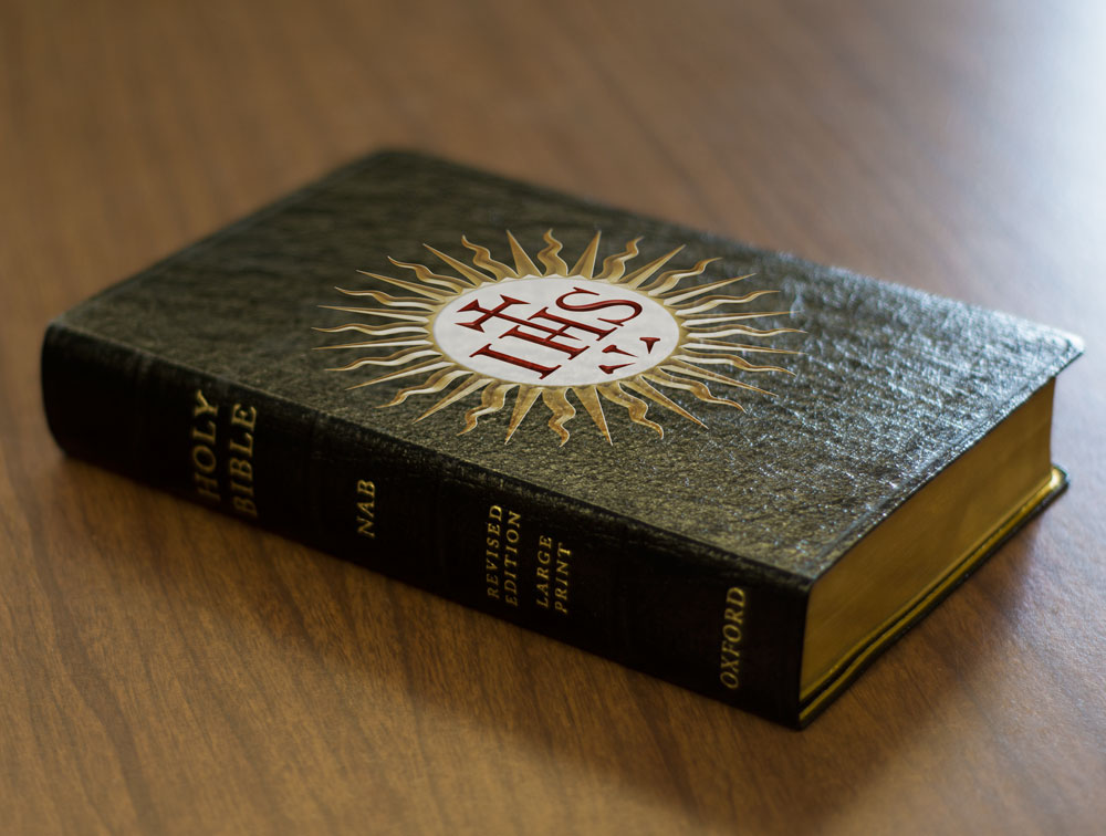 Personalized Catholic Bible with Jesuit IHS Cover - Black Genuine ...