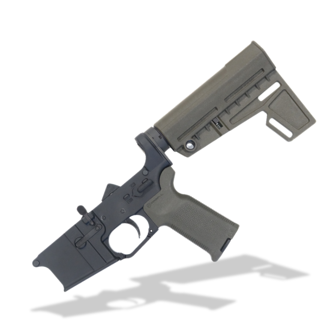 Complete AR15 Pistol Lower, Shockwave Brace, ODG - KAK INDUSTRY