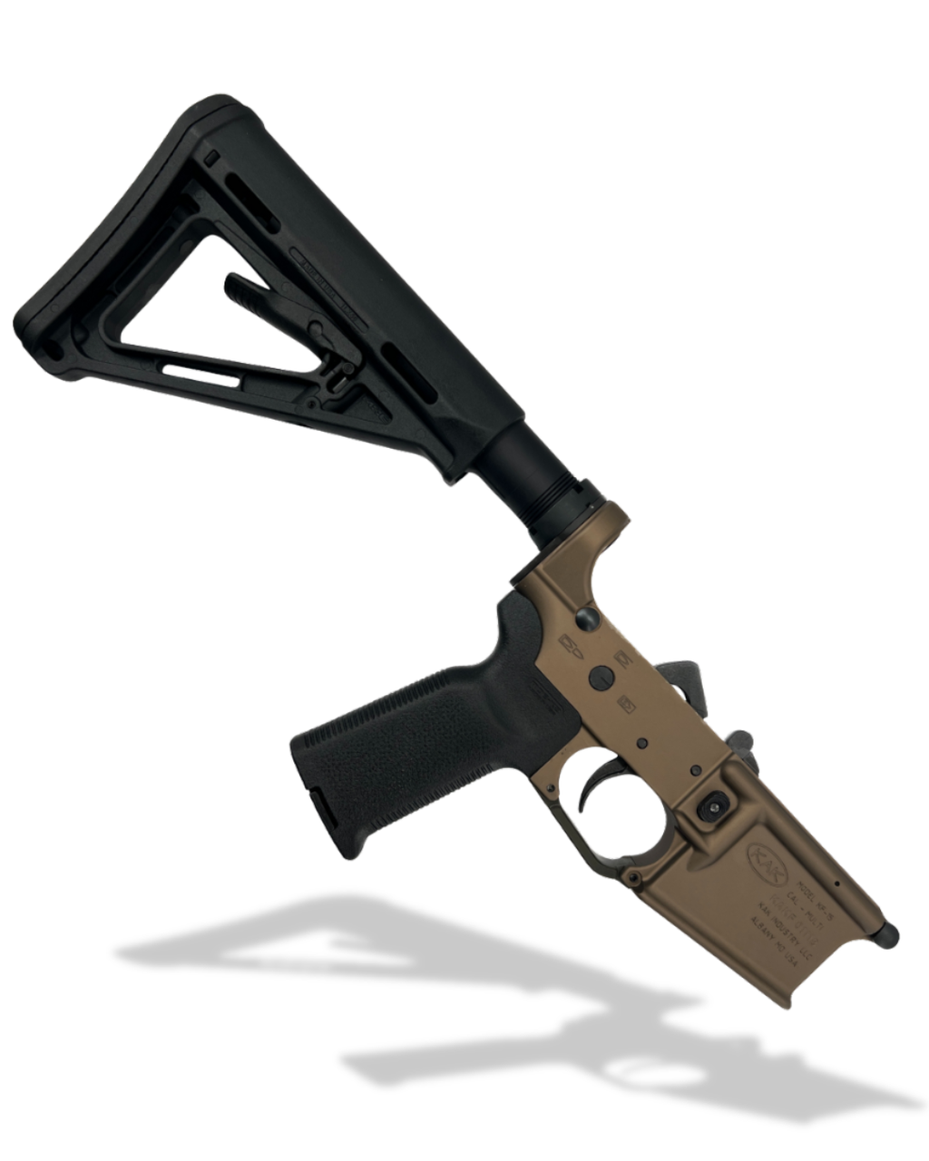 Complete AR15 Lower Receiver, FDE Anodize, Black Furniture - KAK INDUSTRY