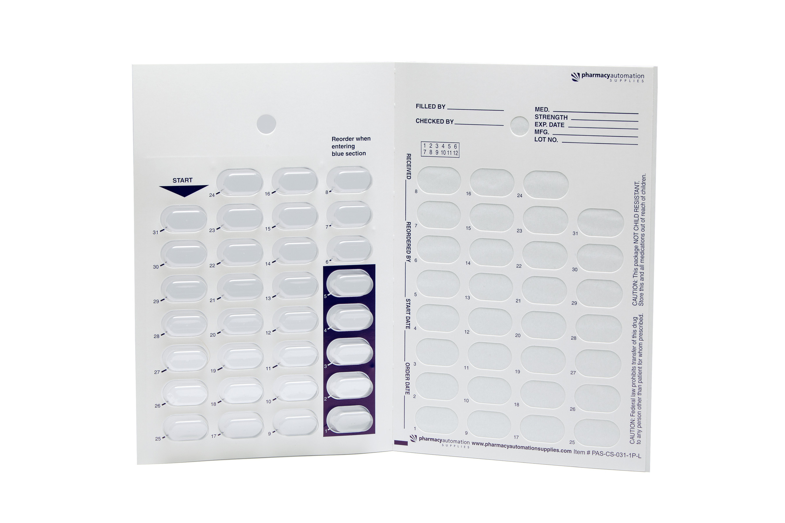 31 Day Cold-Seal 1 Piece Extra-Large Blister Cards | Unit-Dose