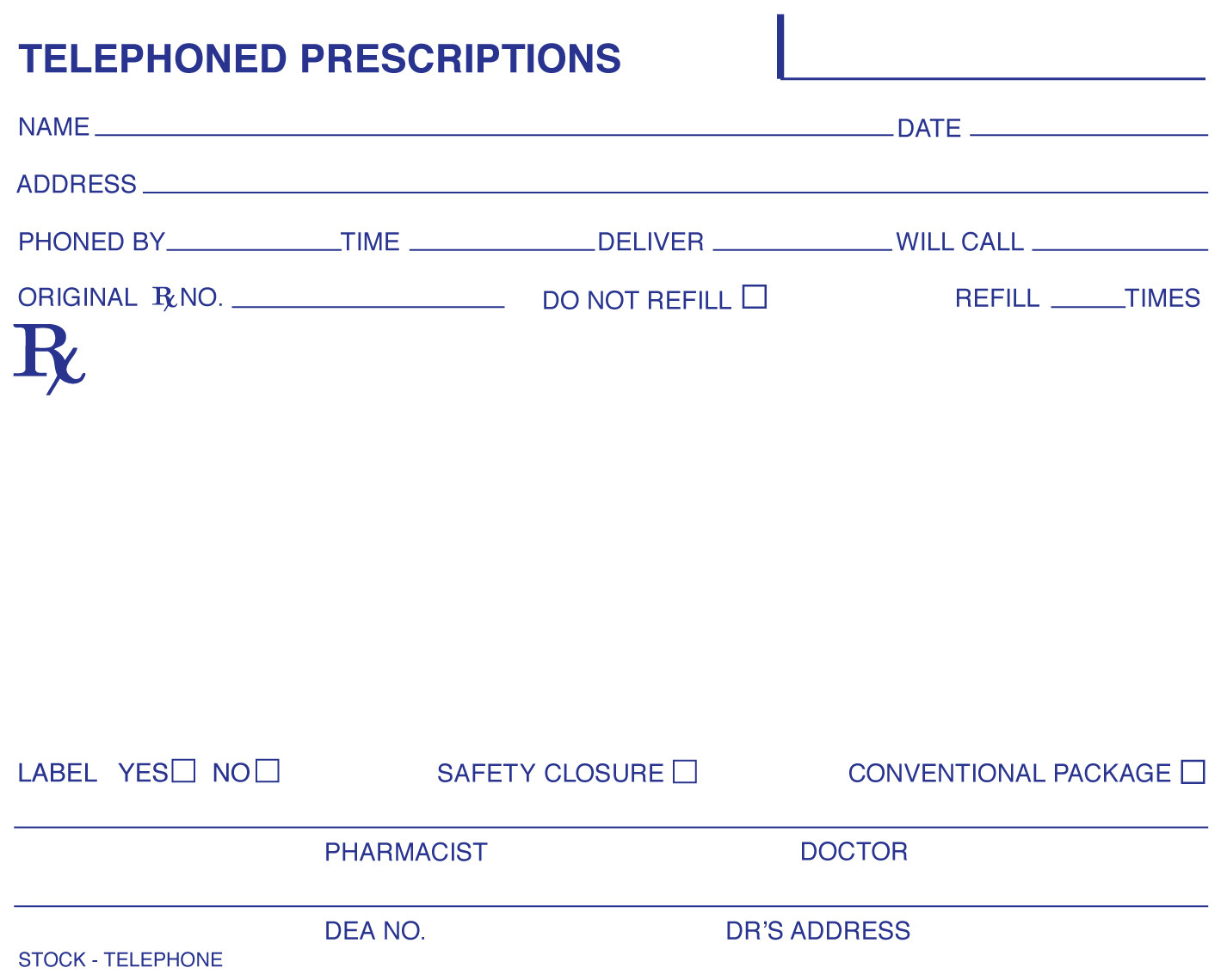 Stock Rx Pad Non-TR | 5 x 4 Telephone
