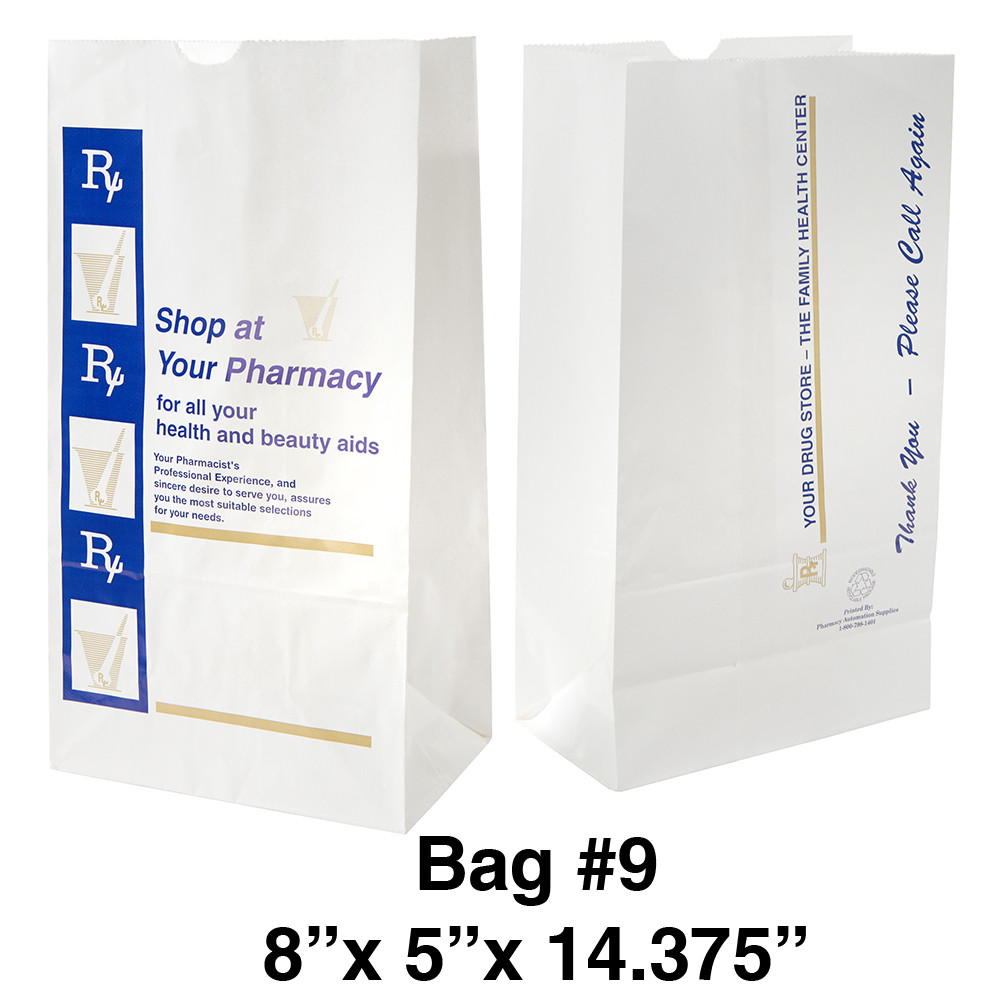 Stock Paper Blue & Gold Rx Bags - PAS Packaging
