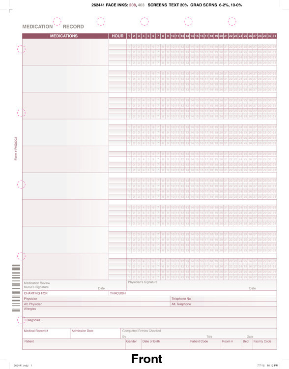 Custom 8.5" x 11" Medication Admin Record (MAR) Form - Pharmacy ...
