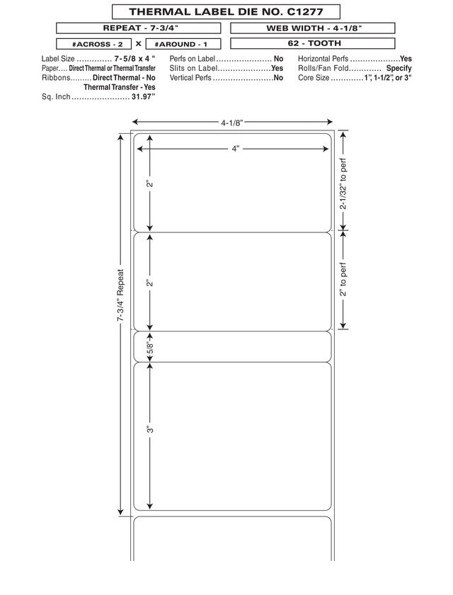 Custom 4.125" x 7.75" Direct Thermal Prescription Label - Form C1277 ...