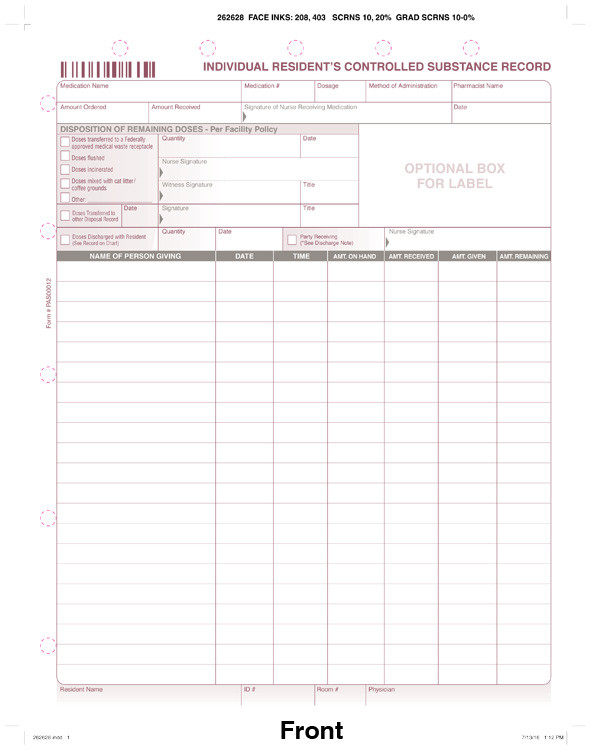 Custom 8.5" x 11" Controlled Substance Record (CSR) Form - Pharmacy ...