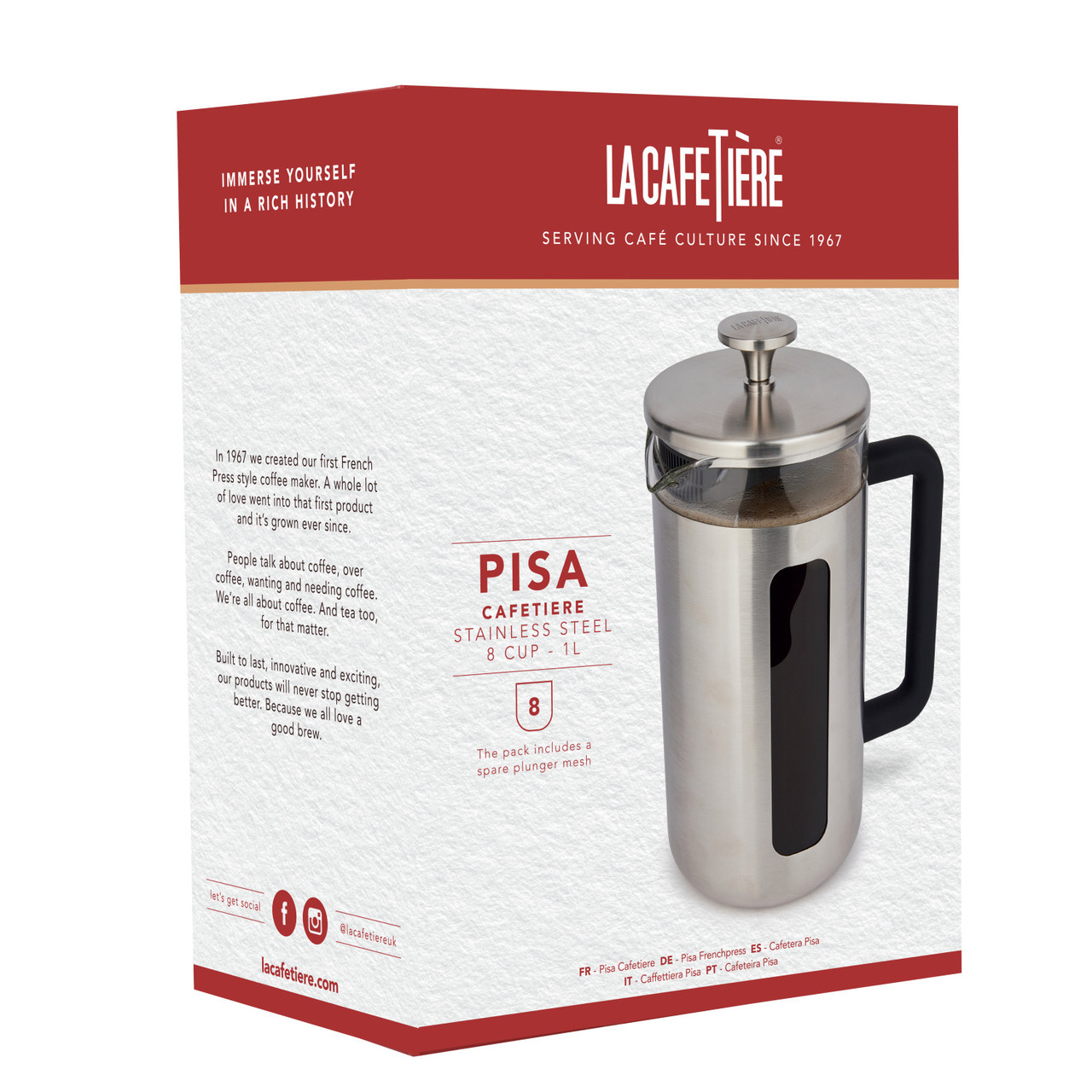 Preparación Café 1 Litro Cafetera French Press La Cafetière Pisa ...