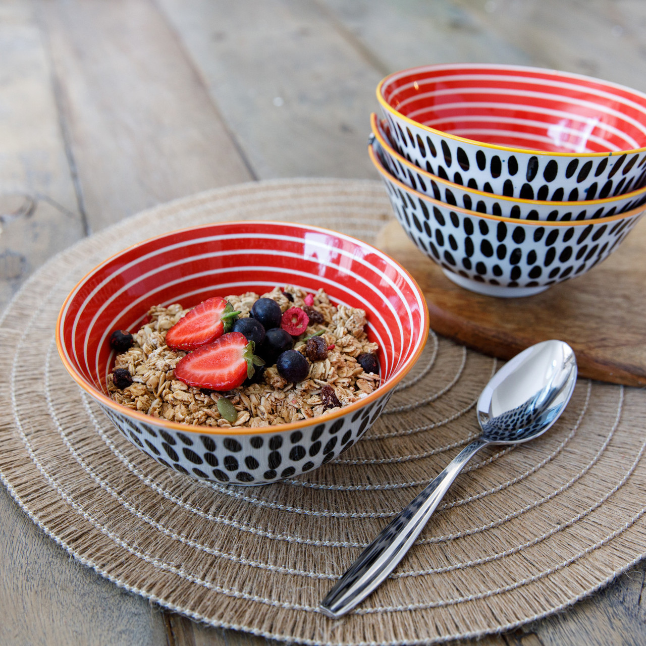 KitchenCraft Red Swirl and Black Spots Ceramic Bowl, 16cm - Lifetime ...