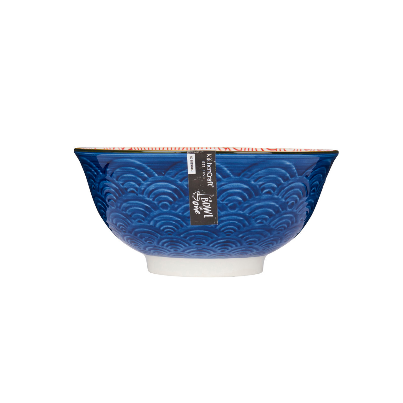 KitchenCraft Blue Arc Pattern Ceramic Bowl, 16cm - Lifetime Brands Europe