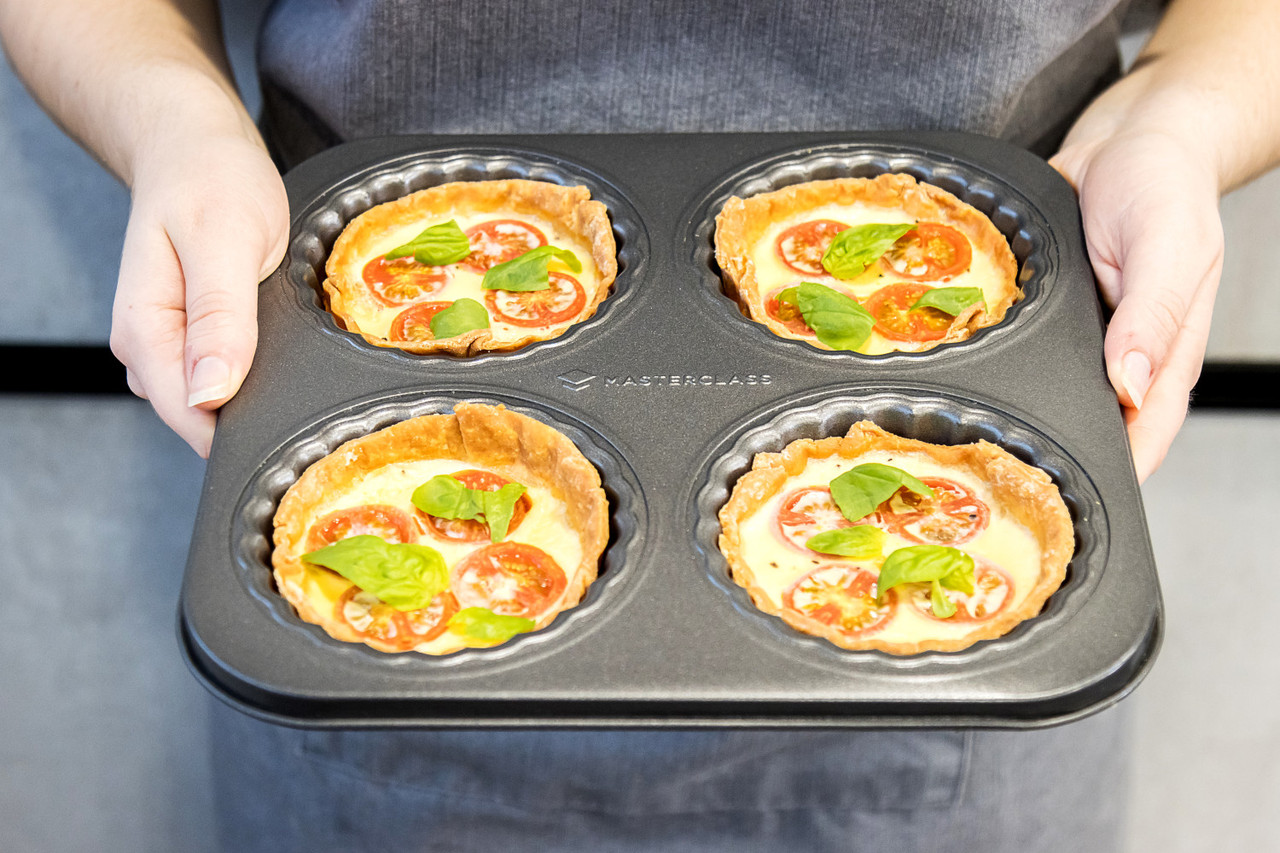 MasterClass Non-Stick Four Hole Loose Base Fluted Mini Tartlet Pan ...