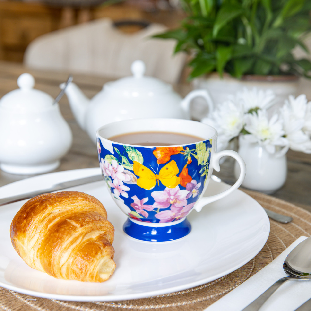 KitchenCraft China Blue Butterfly Footed Mug, 400ml - Lifetime Brands ...