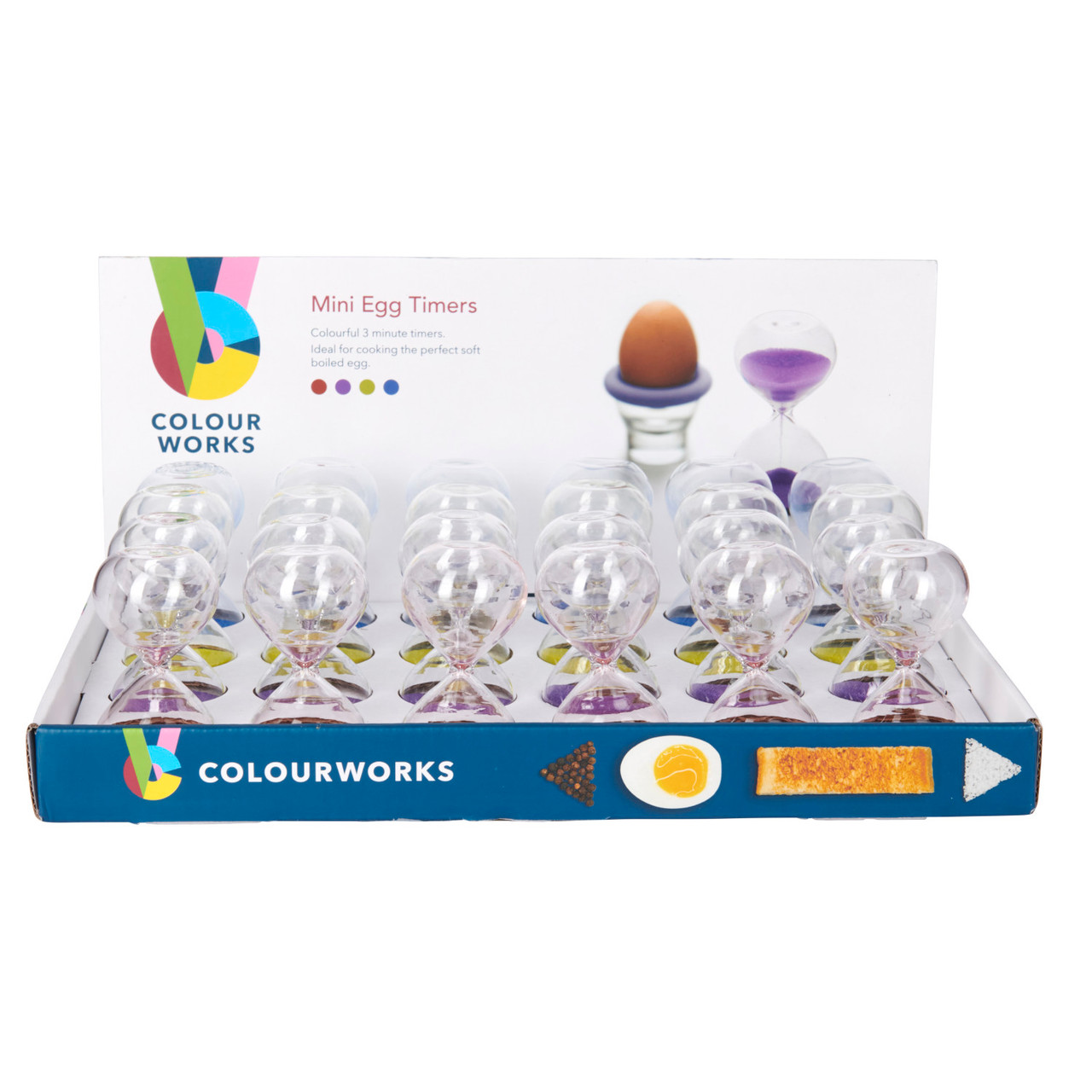 Colourworks Display of 24 Three Minute Miniature Egg Sand Timers ...