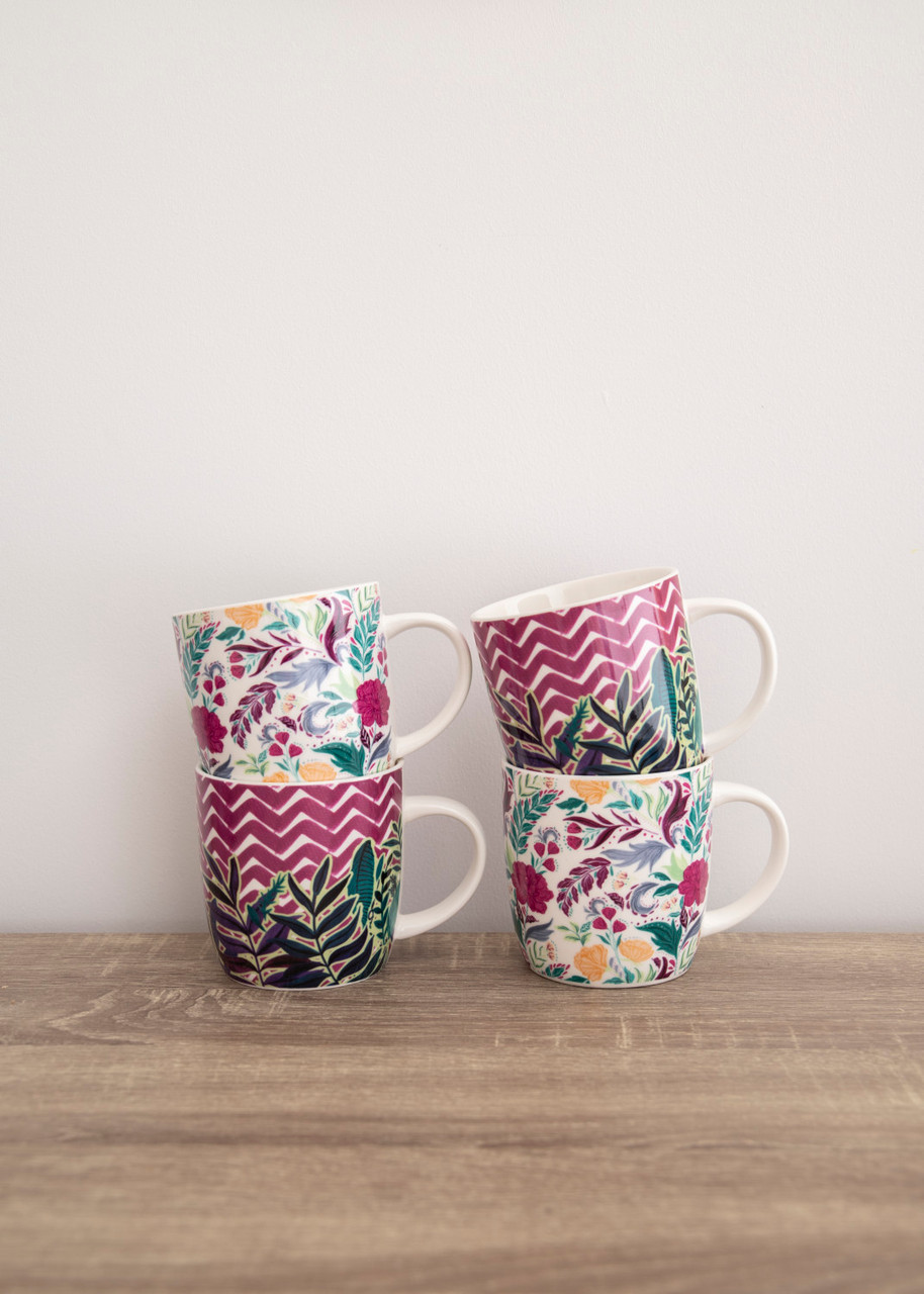 KitchenCraft Barrel Mug Set, Exotic Floral Design, Set of 4 - Lifetime ...
