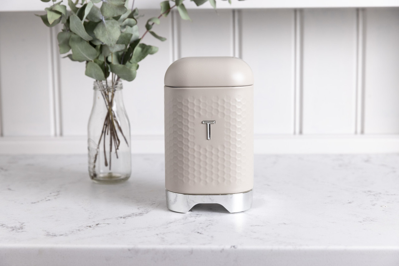 KitchenCraft Lovello Textured Tea Caddy, Latte Cream - Lifetime Brands ...