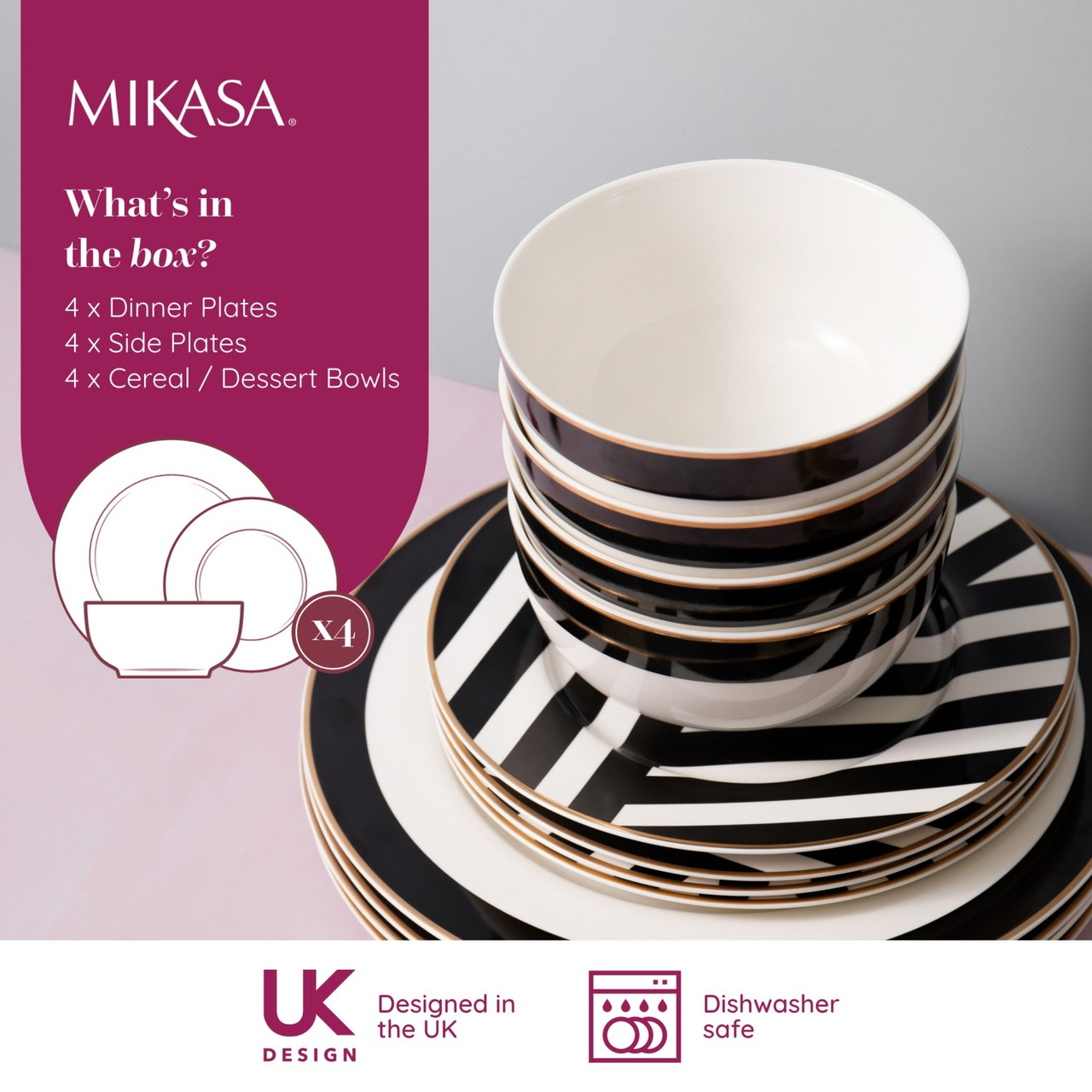 Mikasa Luxe Deco 12-Piece China Dinner Set - Lifetime Brands Europe