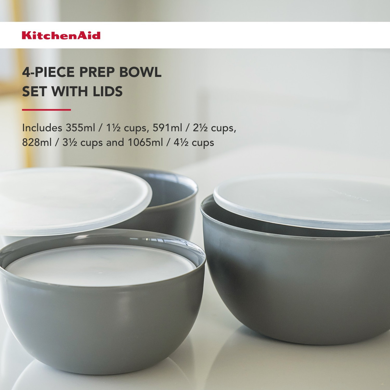 KitchenAid 4pc Meal Prep Bowls Set with Lids - Charcoal Grey - Lifetime ...