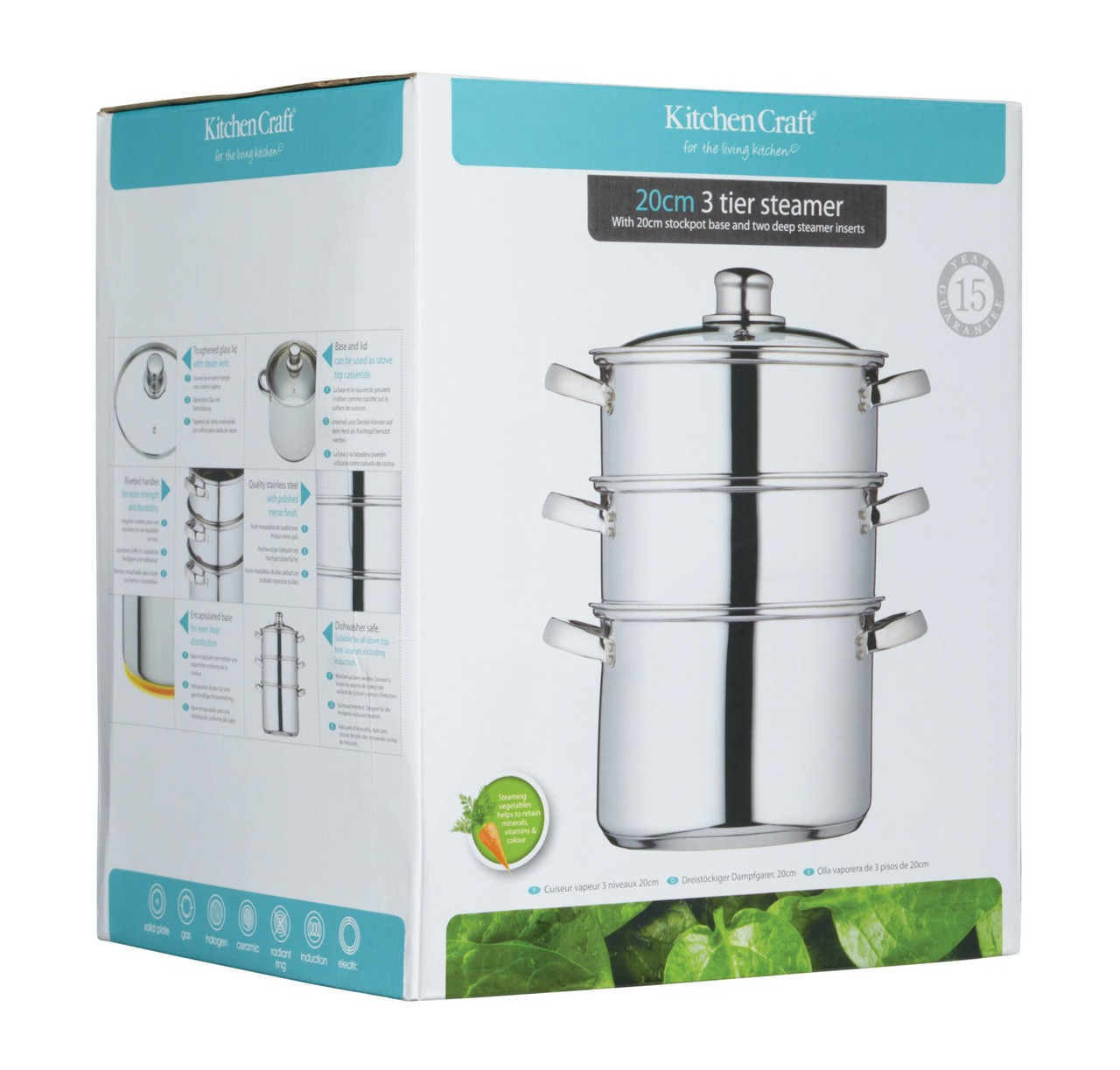 KitchenCraft Stainless Steel Three Tier Steamer, 20cm - Lifetime Brands ...