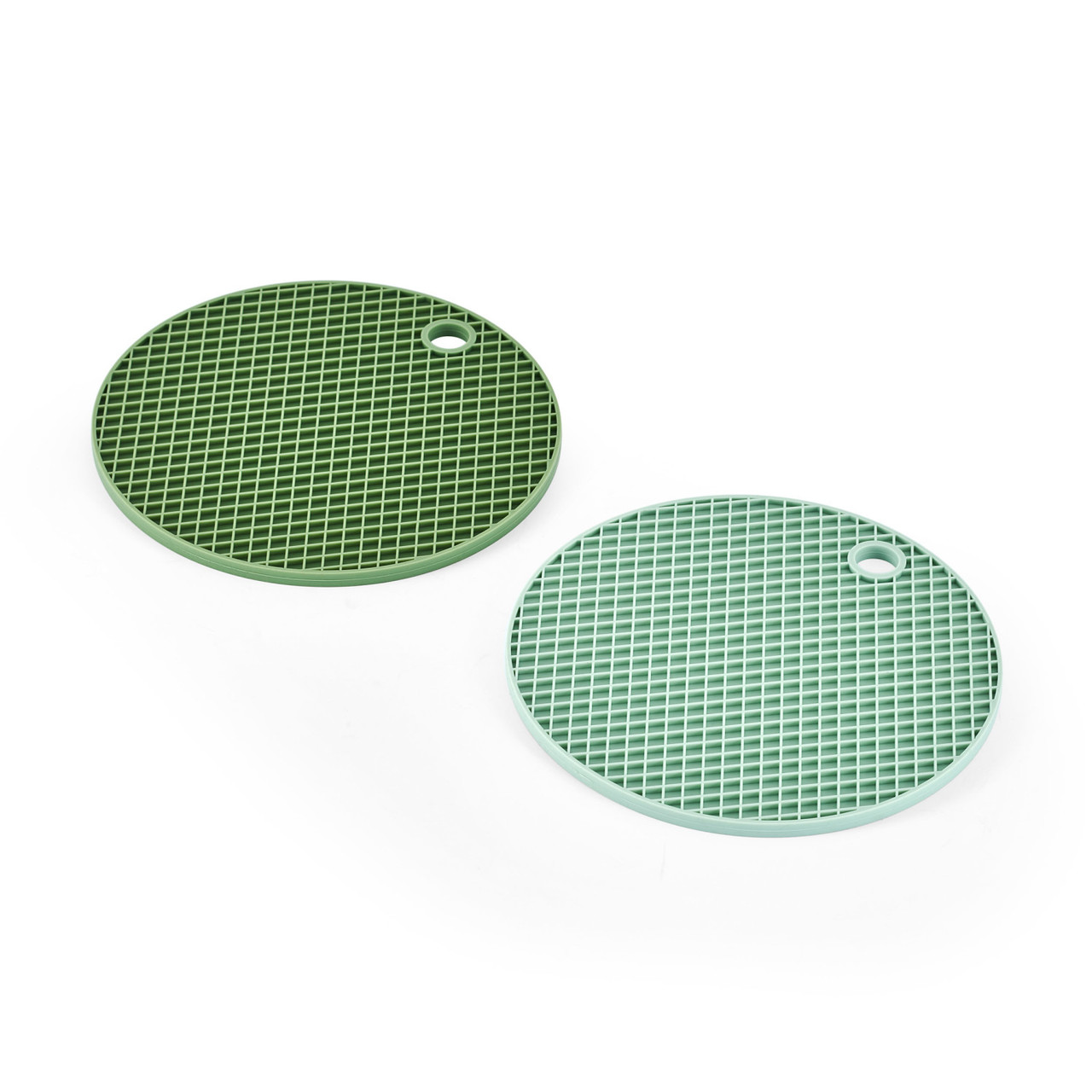KitchenCraft Silicone 20cm Round Trivets, Light and Dark Green, Display ...