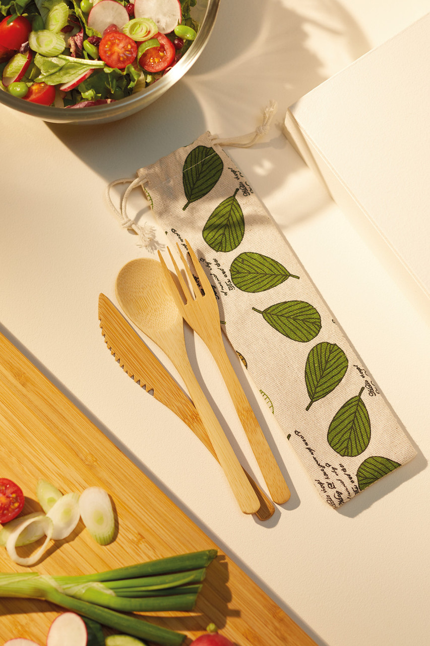 Natural Elements Reusable Bamboo Cutlery Set in Fabric Pouch - Lifetime ...