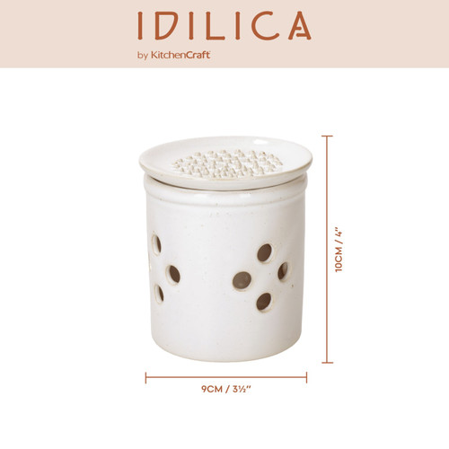 KitchenCraft Idilica Stoneware Garlic Storage with Grater Lid, Cream ...