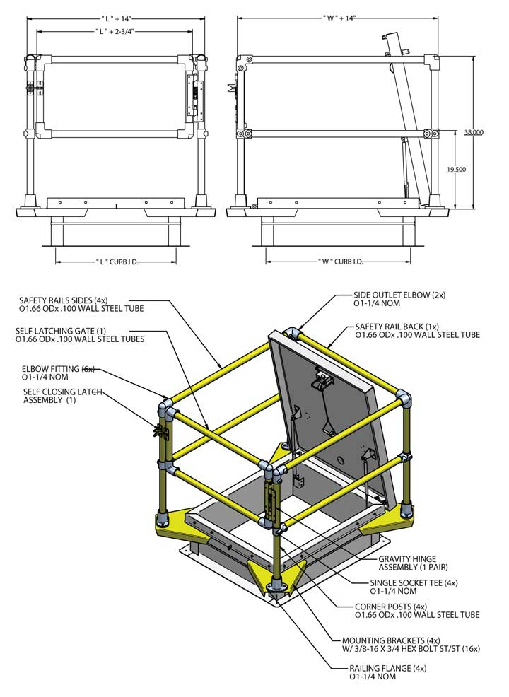 RHSR, Safety Railing System For 60in x 60in, Roof Hatch