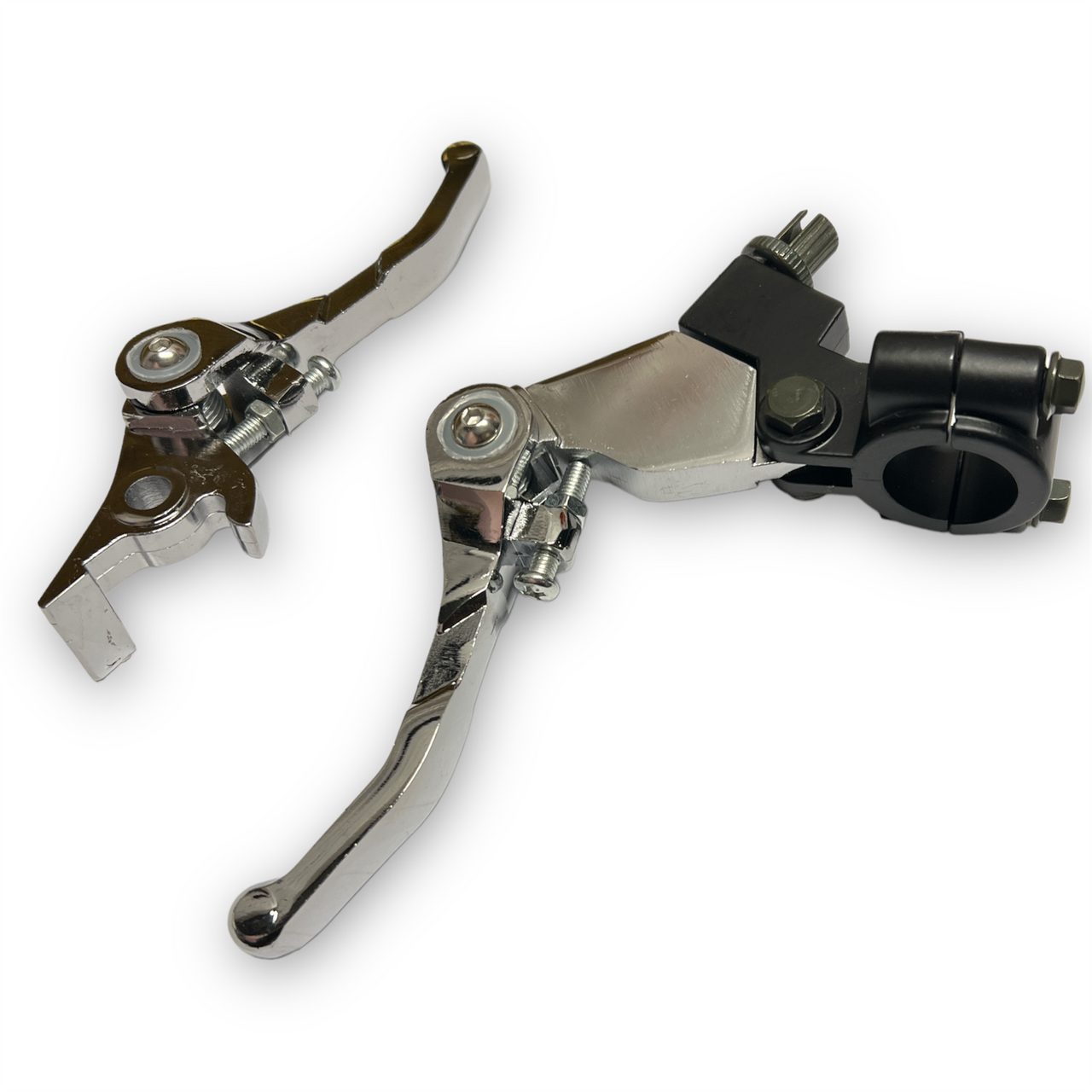 Chrome Folding Pit Bike Brake + Clutch Lever Set - Red Circles Motorcycles Limited