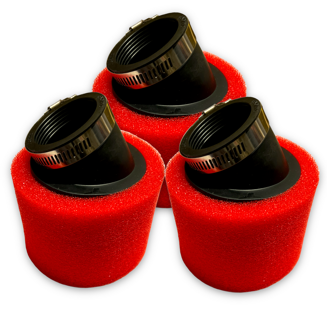 3x 40mm Angled Red Foam Pit Bike Air Filter Three Pack - Red Circles ...