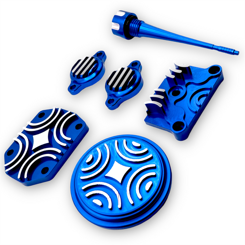 Blue CNC YX140 Pit Bike Engine Bling Kit - Red Circles Motorcycles Limited