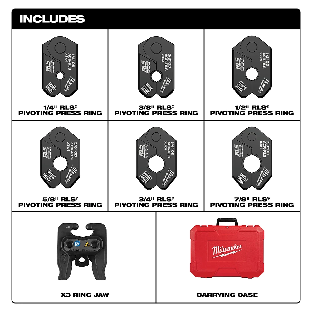 Milwaukee 1/4" - 7/8" RLS Pivoting Press Ring Kit for M12 FORCE LOGIC ...