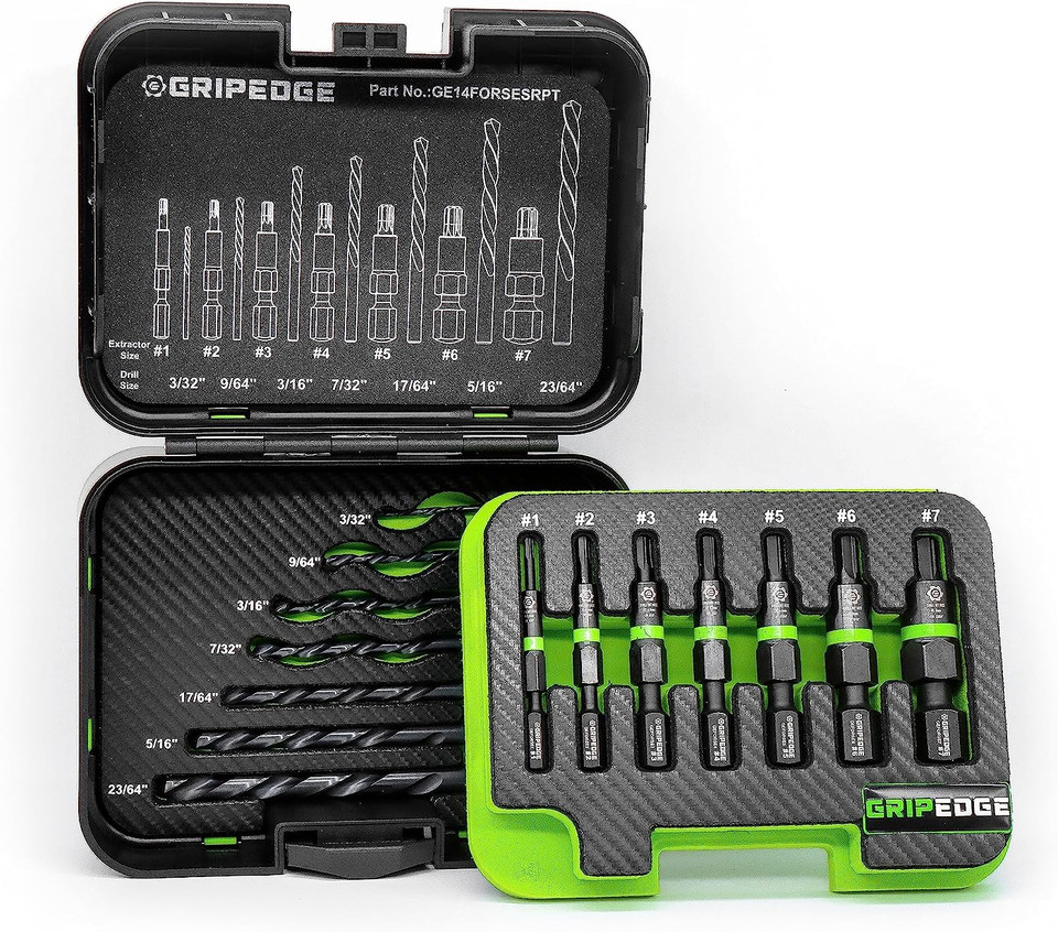 GripEdge G-FORS Broken Bolt Extractor Set - 14PC Foreign Object Removal ...