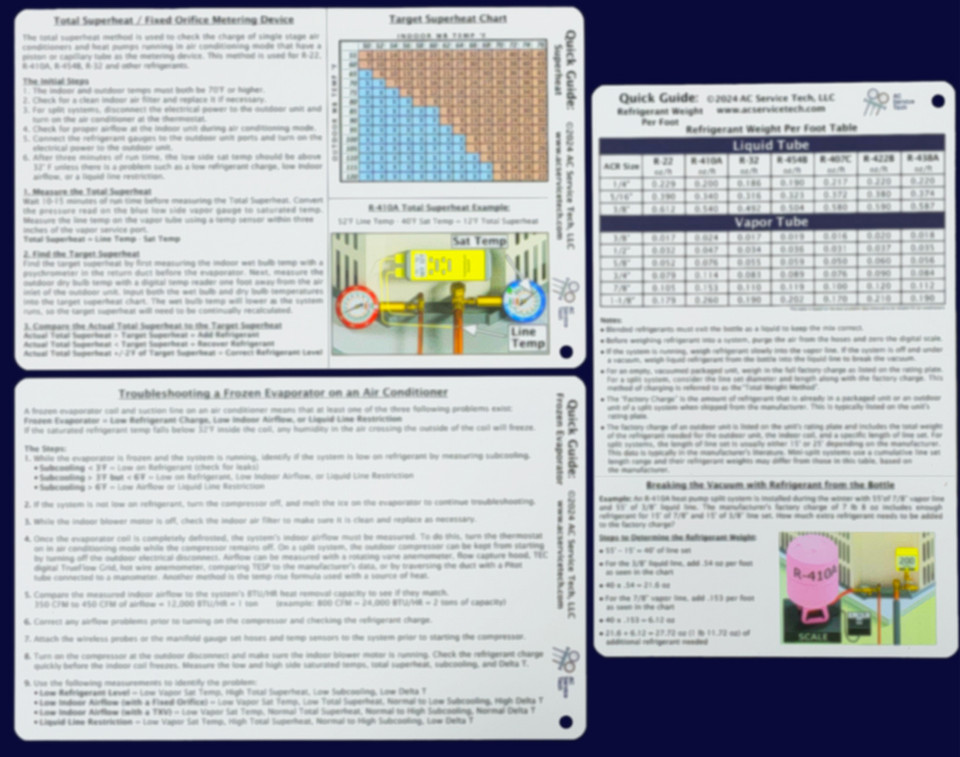 AC Service Tech HVAC Quick Reference Cards for Refrigerant Charging and ...