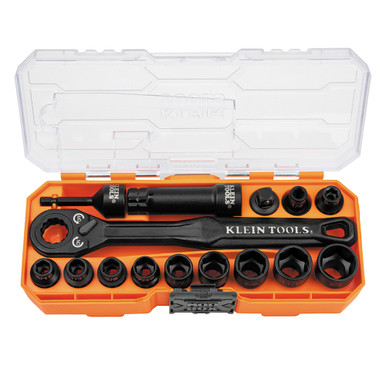 Klein Tools KNECT™ Pass Through Socket Set 15 Piece, 11 Sizes SAE, 3/8 ...