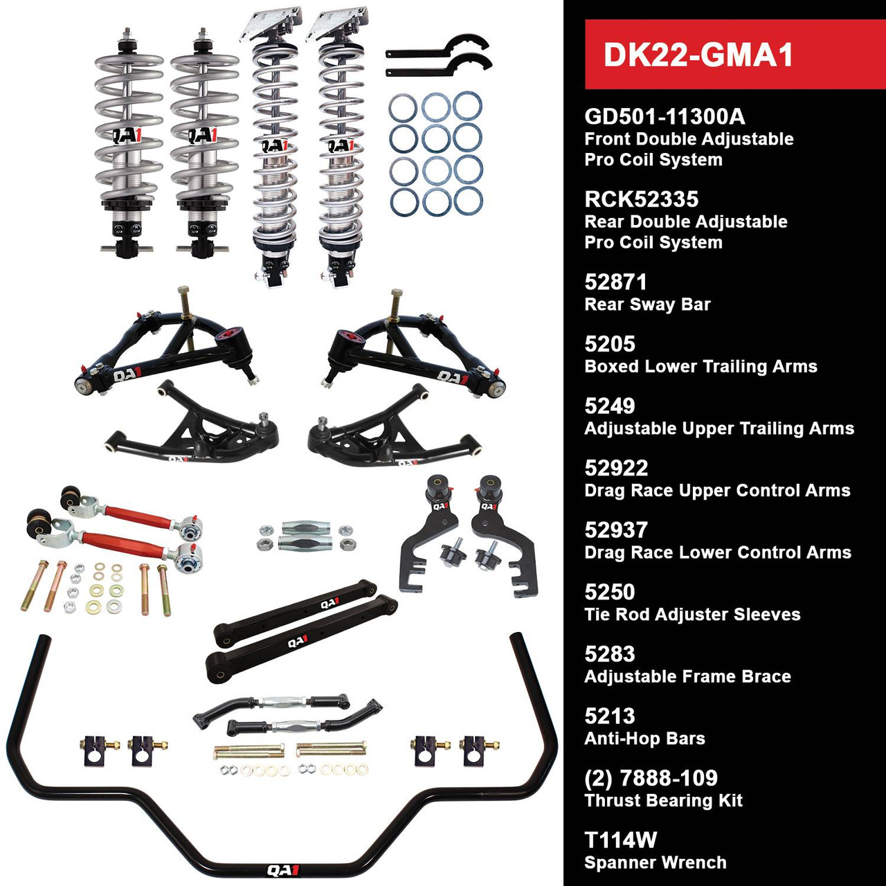 DK22-GMA1 Level 2 Full Vehicle Drag Kit, 64-67 GM A-Body, W/ Shocks - QA1