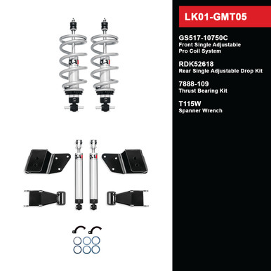 LK01-GMT05 Lowering Kit, 99-06 Silverado/Sierra 1500 2WD, Short Bed - QA1