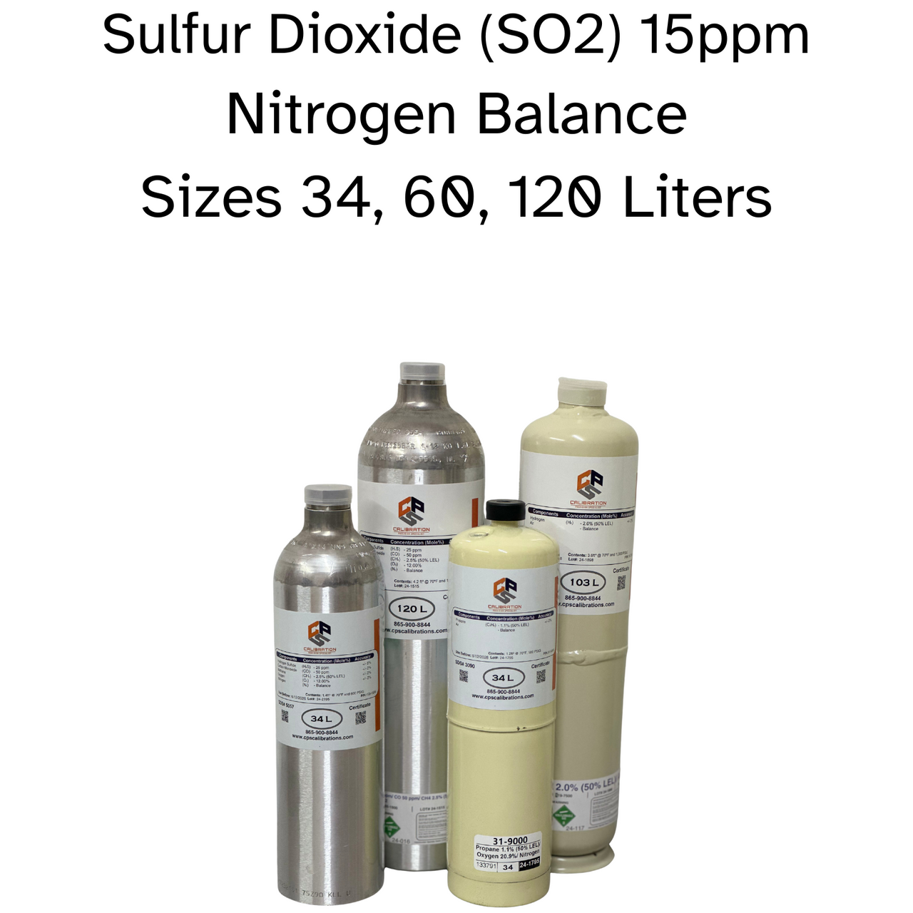 CPS Calibrations Sulfur Dioxide (SO2) 15ppm Nitrogen Balance