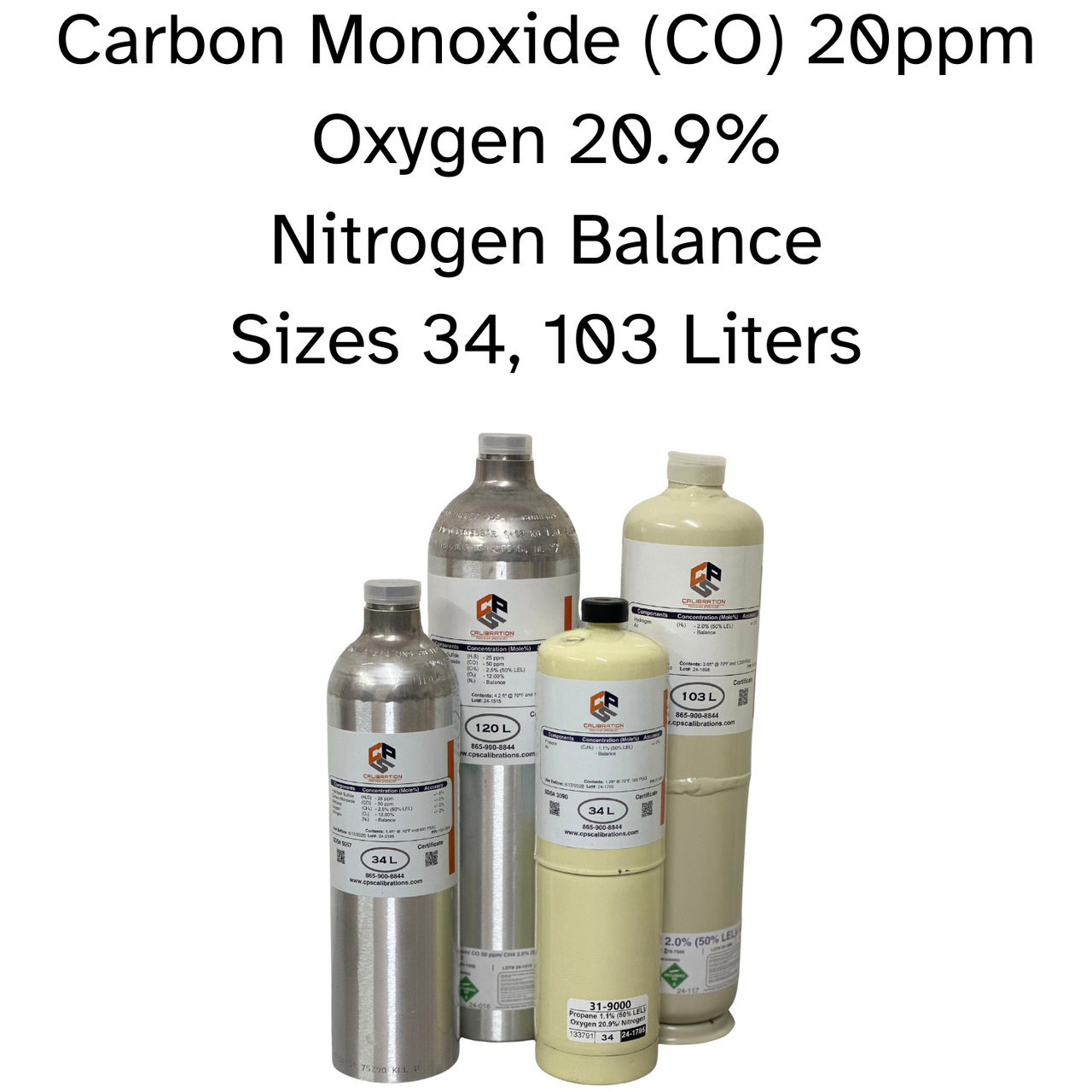 Carbon Monoxide 20 ppm/ Oxygen 20.9%/ Nitrogen