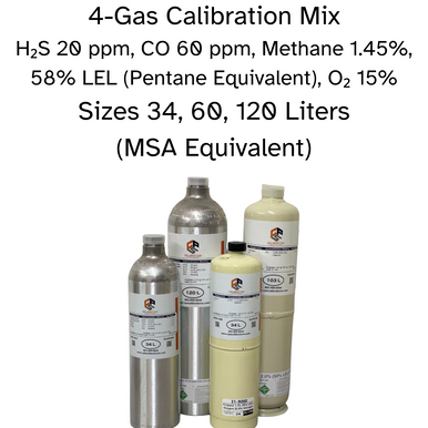 4-Gas Calibration Mix (MSA Equivalent): H₂S 20 ppm, CO 60 ppm, Methane ...