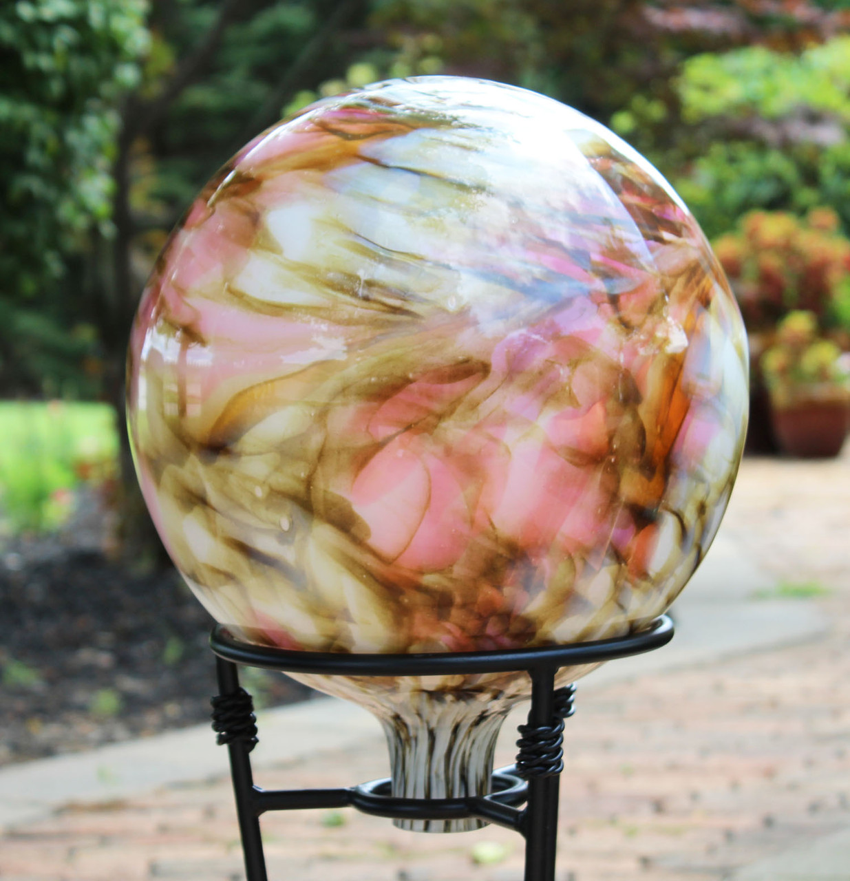 Pink Marbled Gazing Ball Glass 12 Inch Kugel House