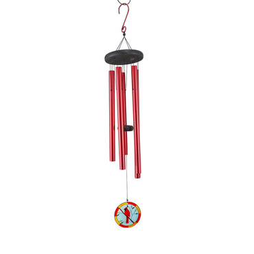 Red Tuned Windchimes with Stained Glass Cardinal - 39in - MACkite