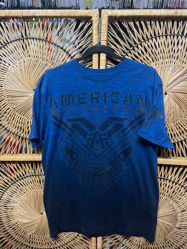 Y2K 2000s American Fighter UFC MMA Blue T-Shirt Size Large