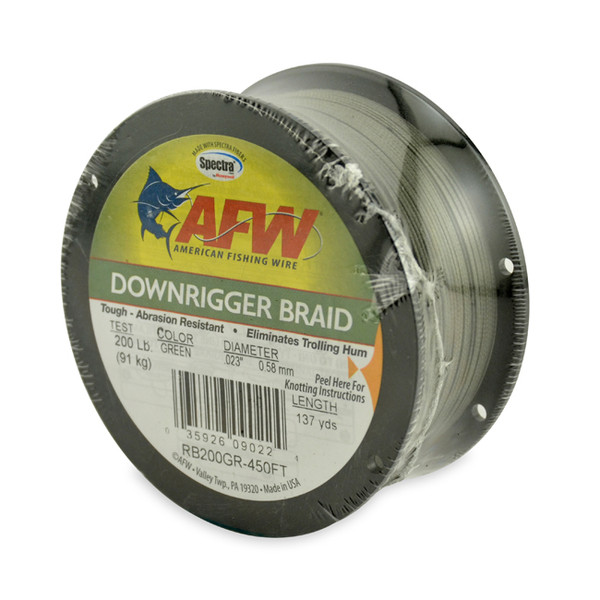 AFW Downrigger Braid, Braided Spectra Fiber Line, 200 lb, 450 ft, Green ...