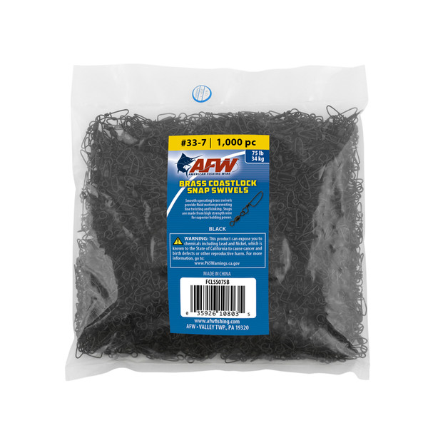 AFW Coastlock Snap Swivels - Black - 75lb - 1000 Bulk Pack - Alltackle.com