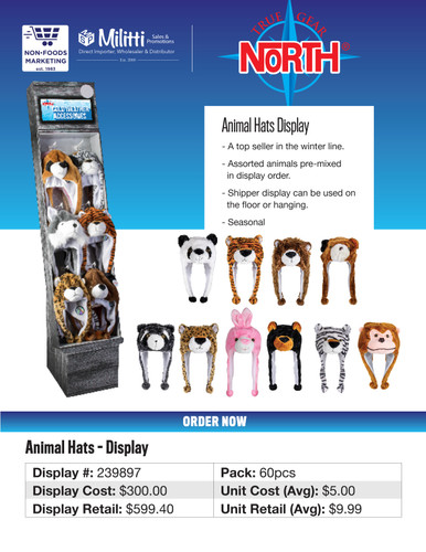 Animal Hats Display - 48pcs