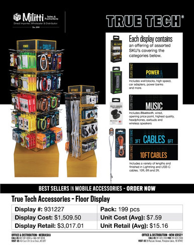 Tech Accessories Floor Display - 199pcs - Militti Sales